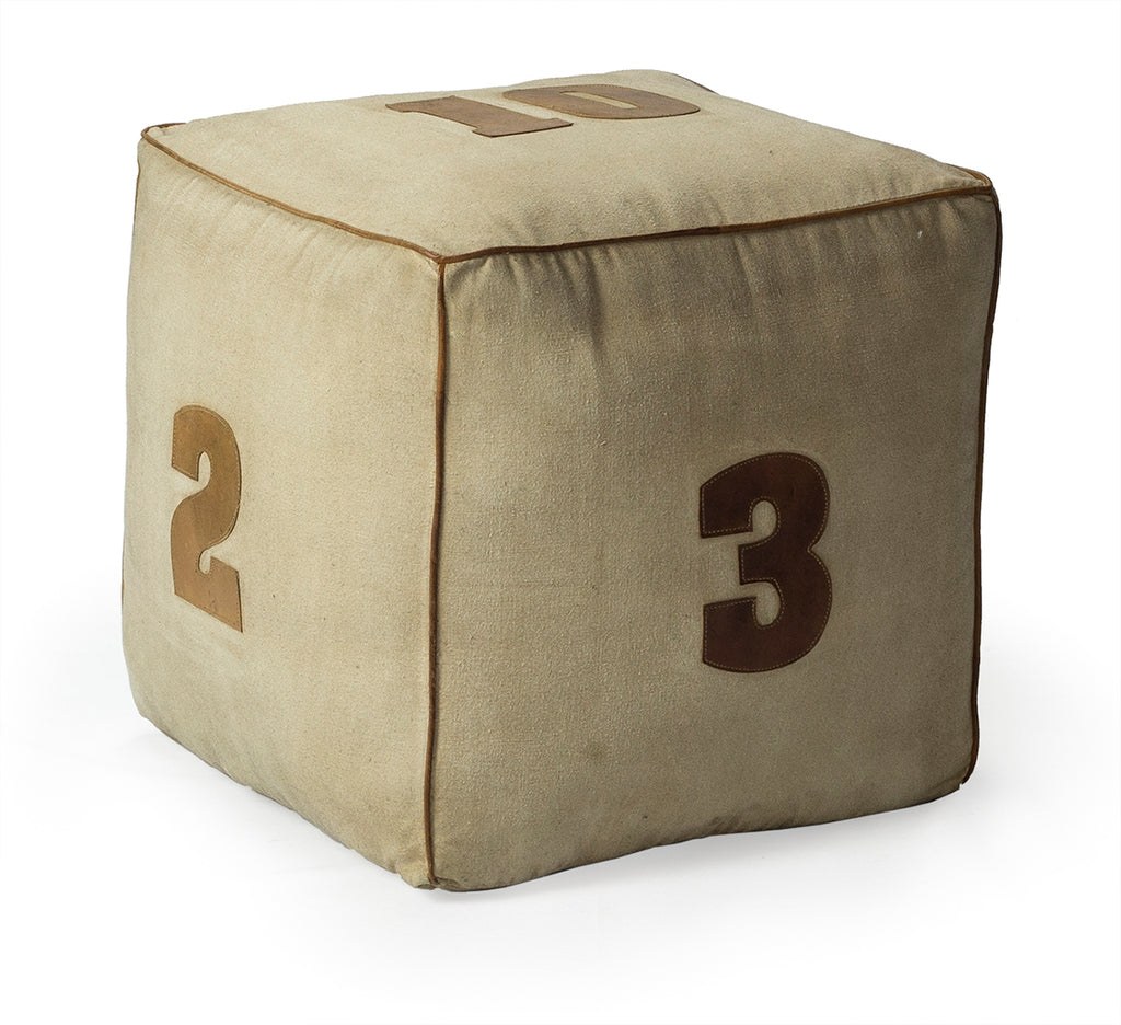 puff cuadrado con numeros en piel vintage | Mueblestudio