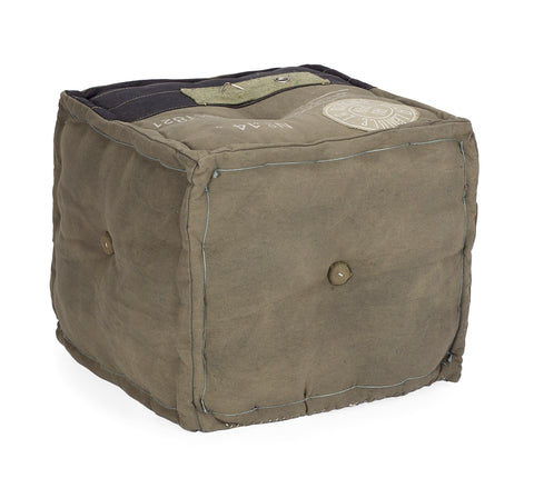 Puff retro vintage en tejido envejecido y azul|Mueblestudio